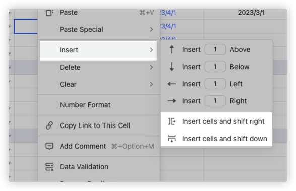 Insert rows, columns, and cells, and adjust row height/column width in Sheets