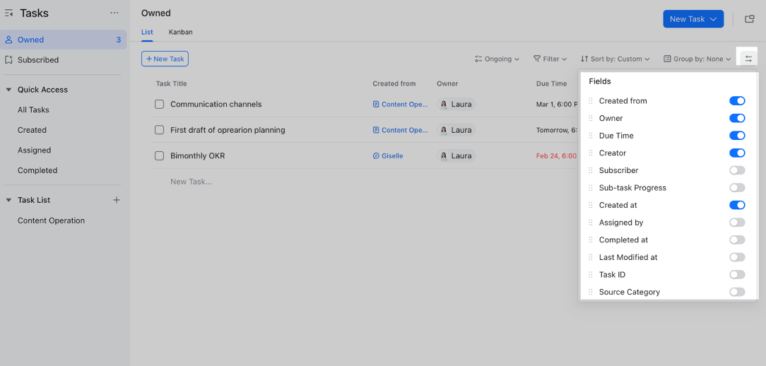 Use the multifunction toolbar in Tasks