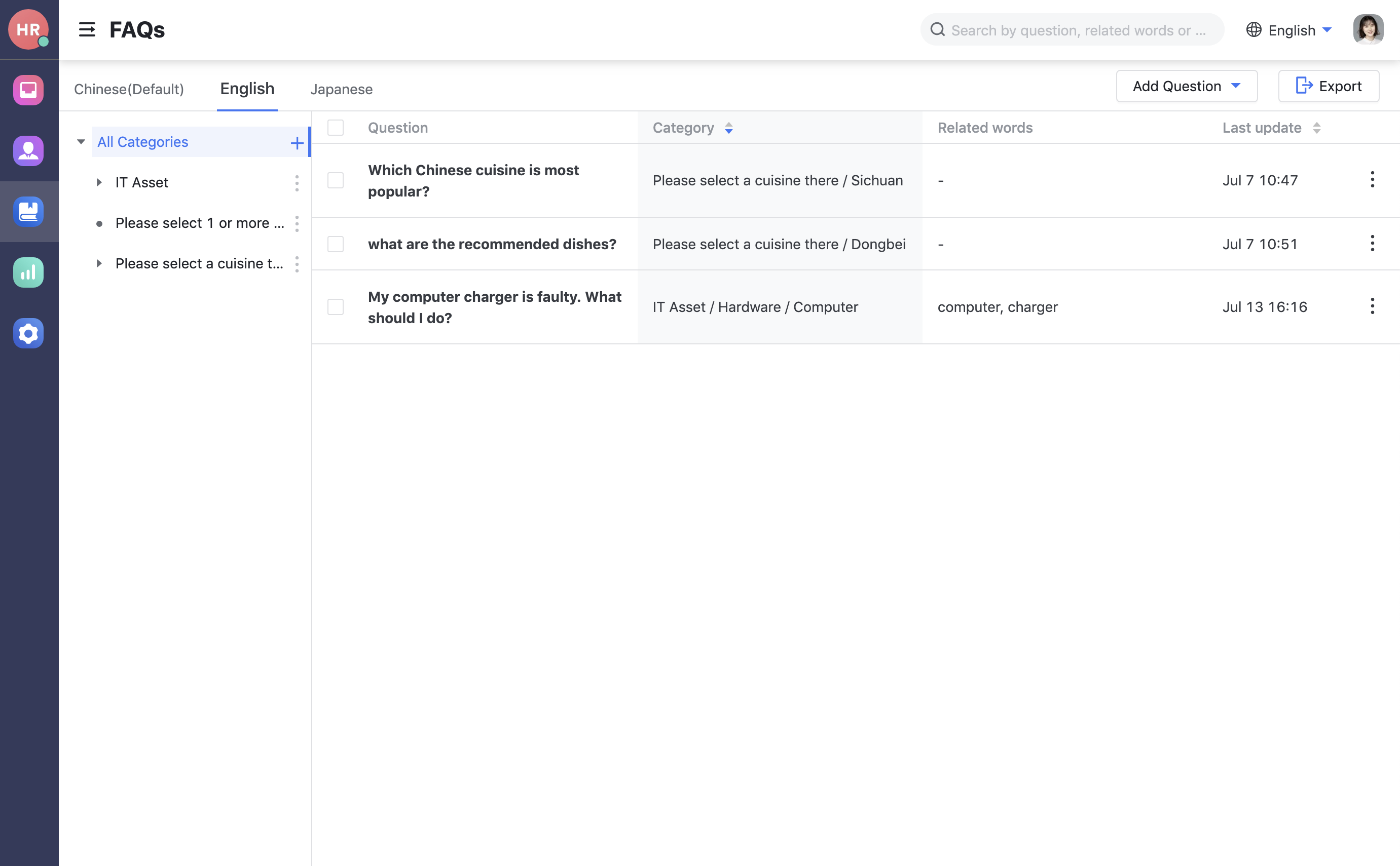 Use multi-language FAQs