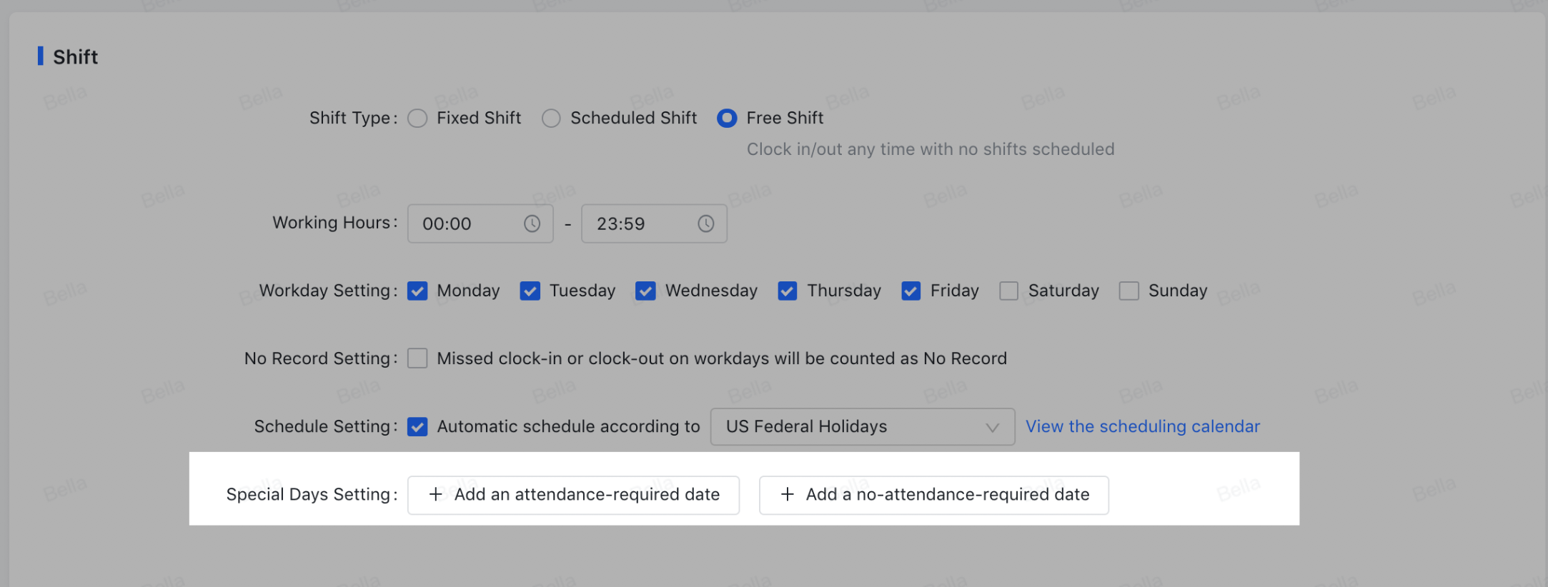 Admin | Set big and small shift attendance