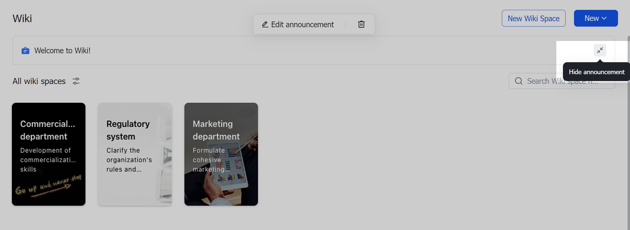 Add an announcement to the Wiki homepage