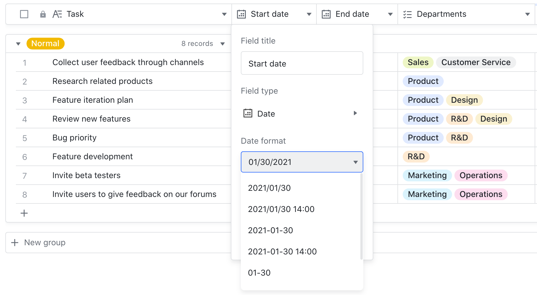 Use date fields in Base