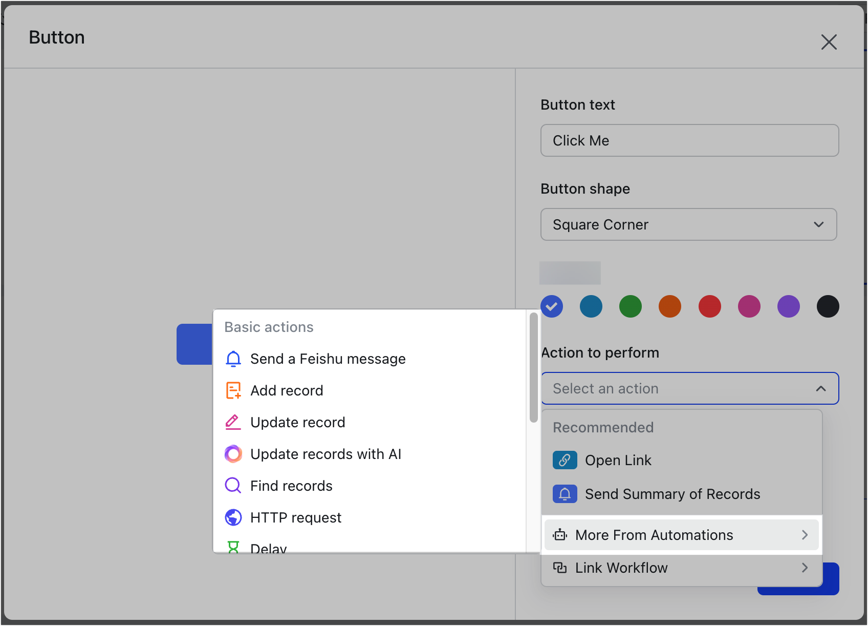 Use button blocks in Base dashboards