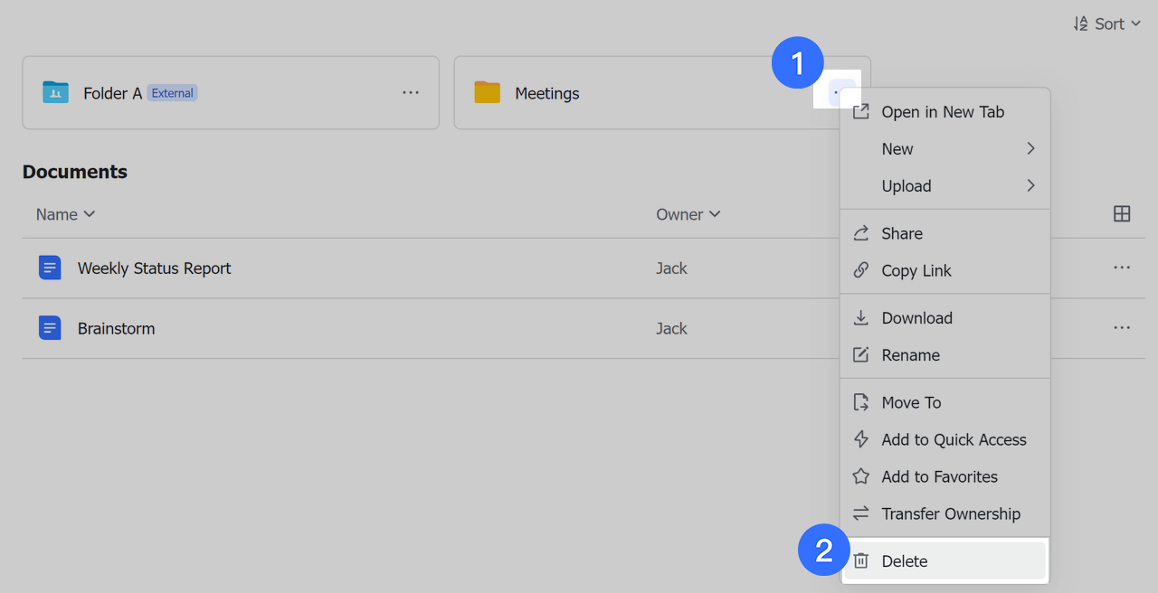 Delete documents and folders