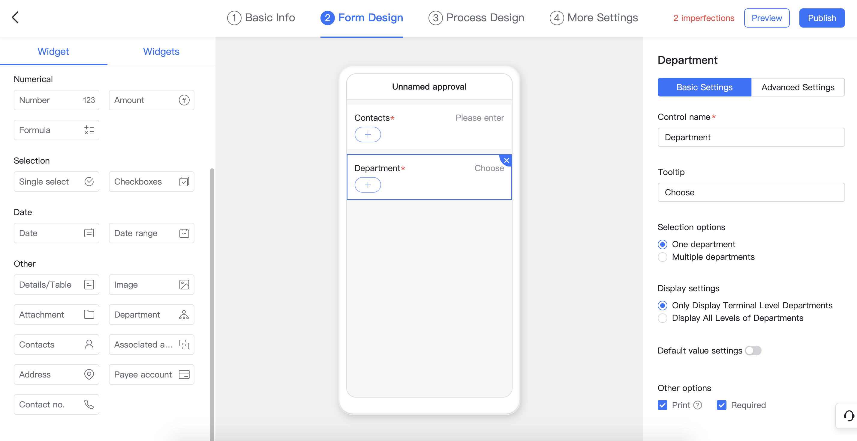 Admin | Set contacts/departments in the form as approver or CC'ed person