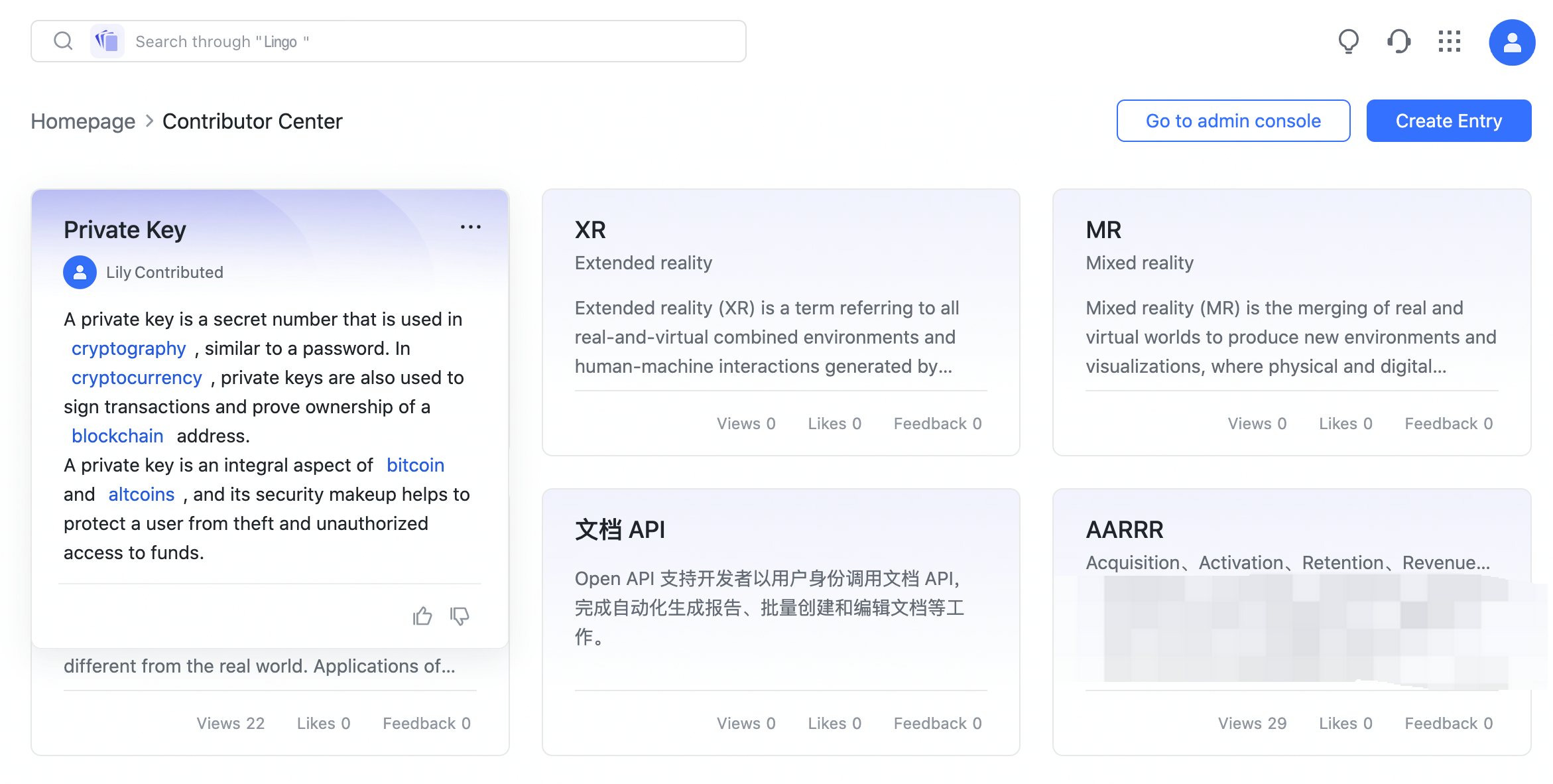 View entry contribution record and feedback
