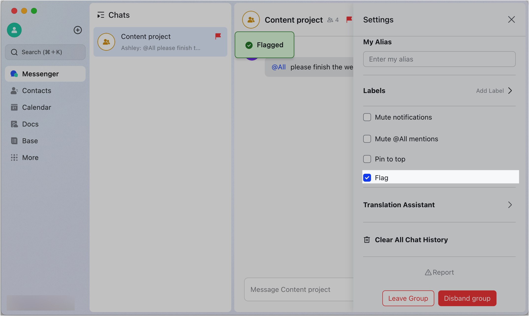 Flag chats and messages