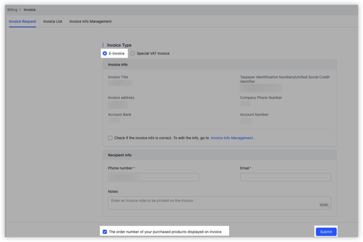 Admin | Request invoices