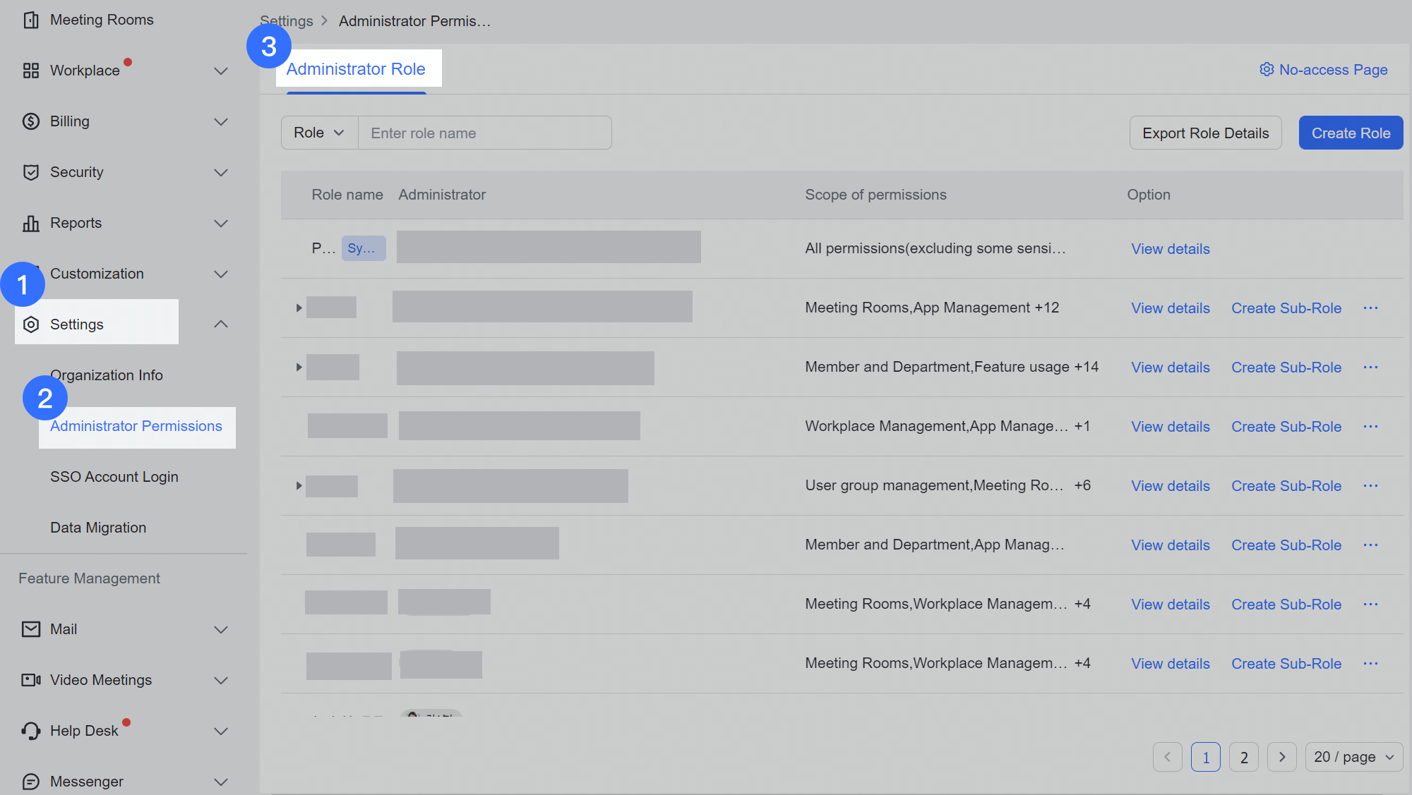 Admin | Set up meeting room management permissions for administrators