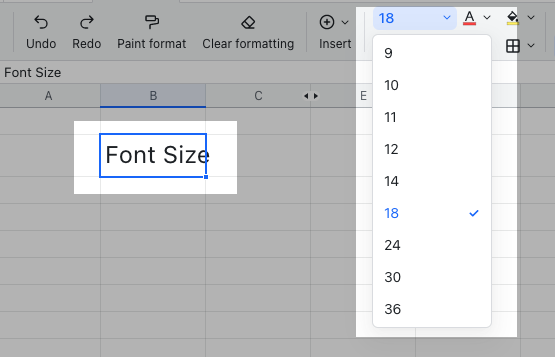 Use font size, font/cell color, and paint format functions in Sheets