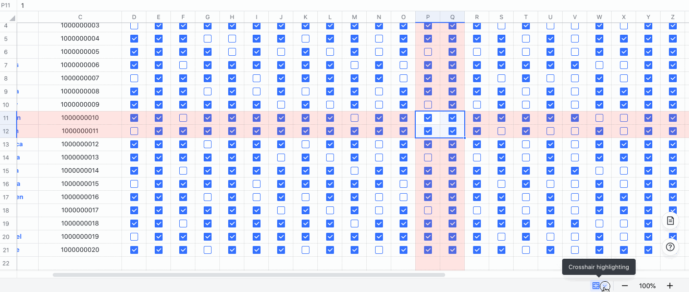 Use crosshair highlighting in Sheets