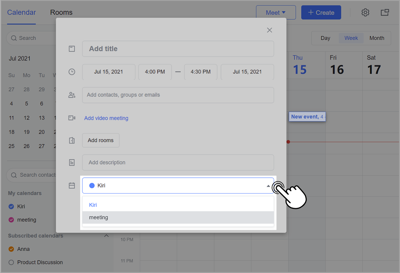 Select or change the calendar of an event