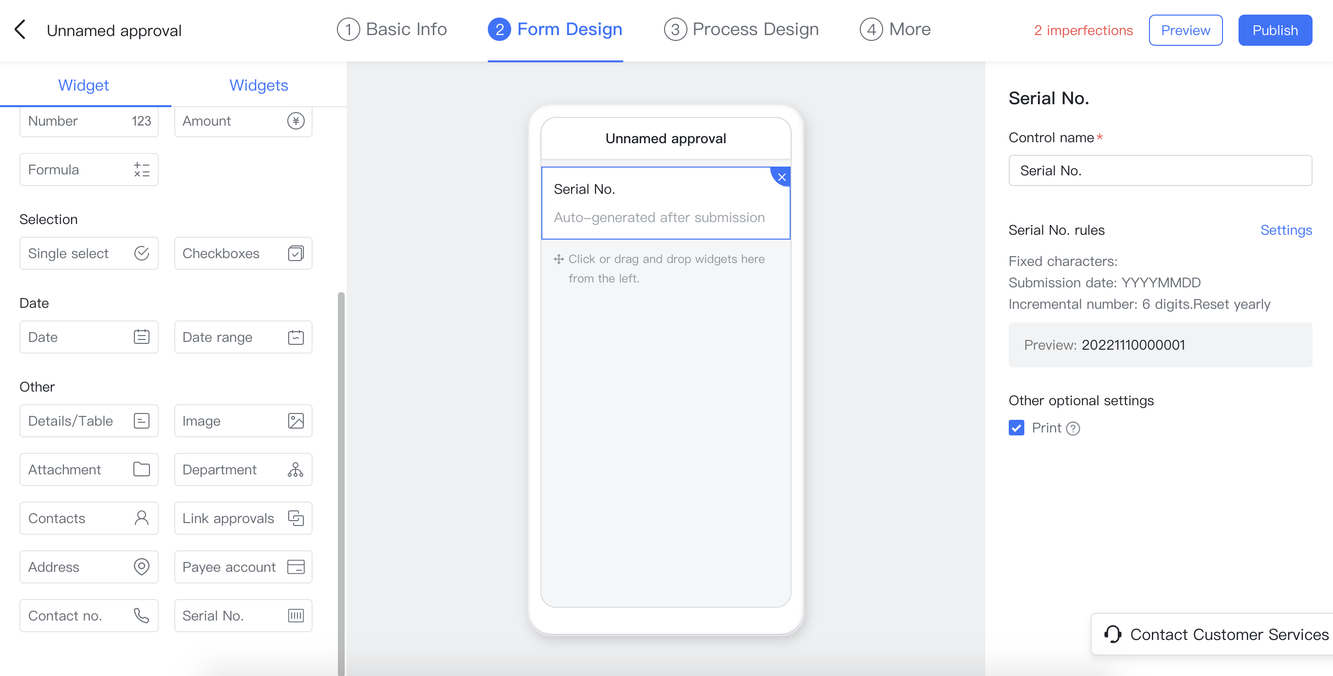 Admin | Use the Serial No. widget