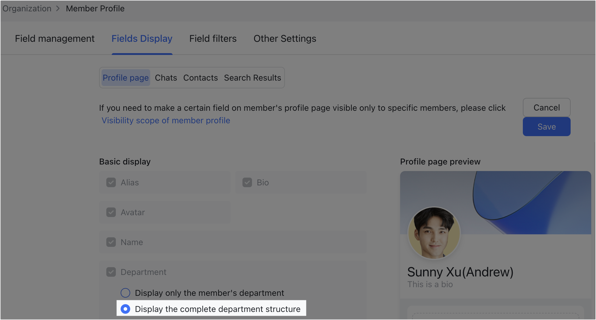 Admin | Configure members' profile pages