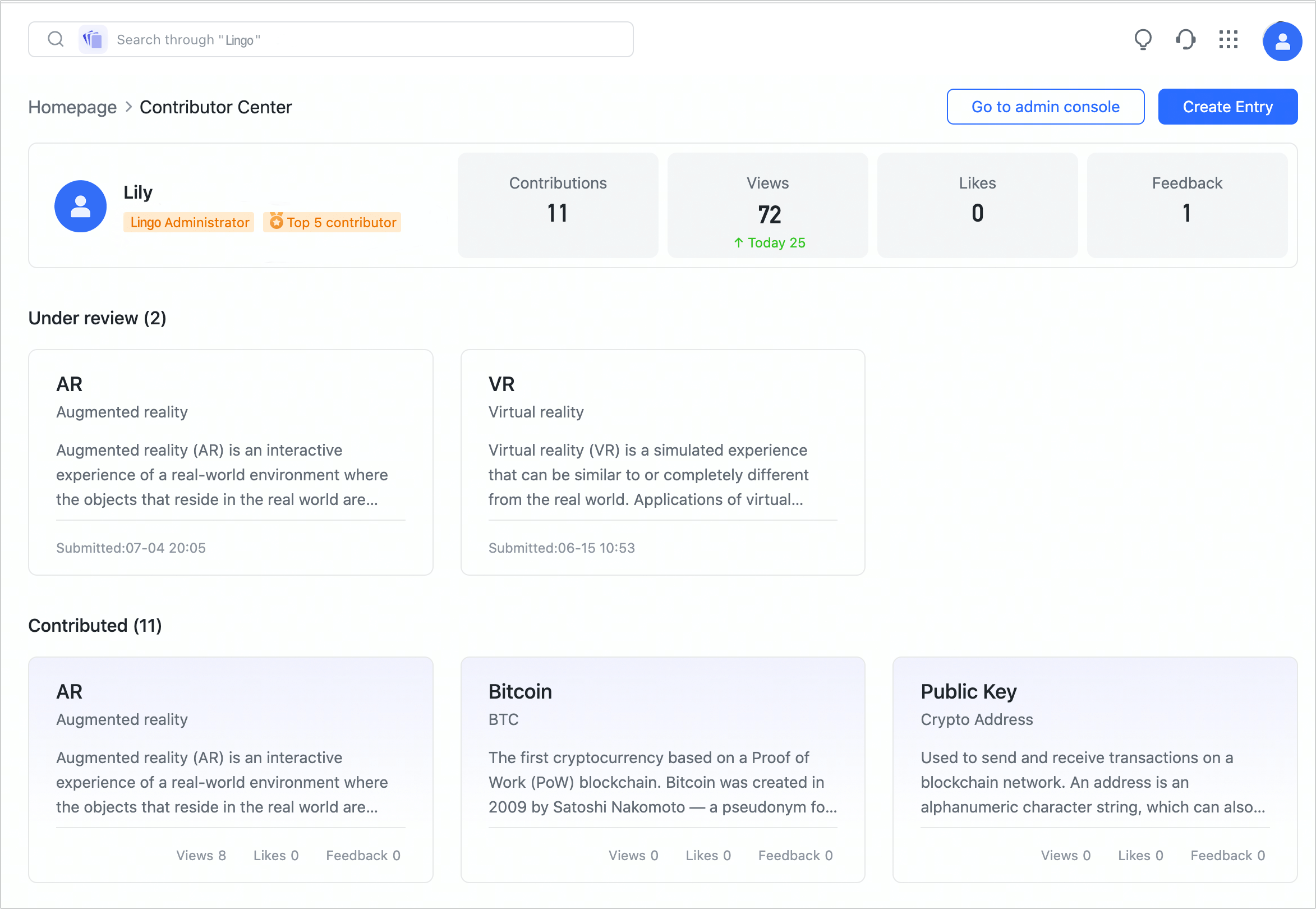 View entry contribution record and feedback