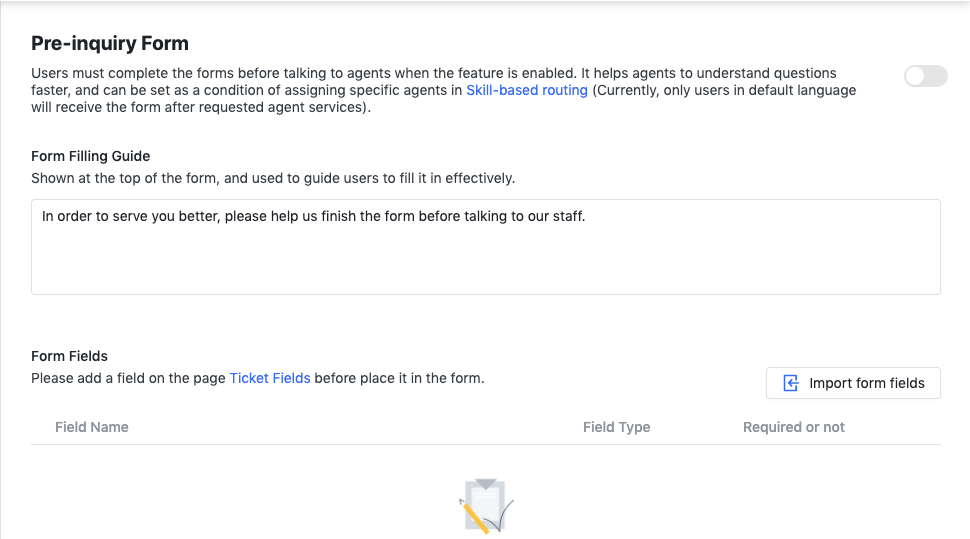Configure Help Desk pre-inquiry forms